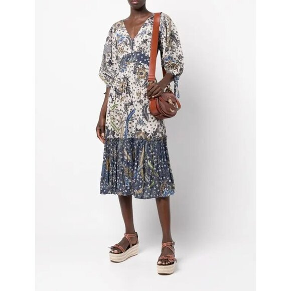 Cara Cara | Dresses | Cara Cara Batik Floral Midi Dress Blue Whitemixed ...